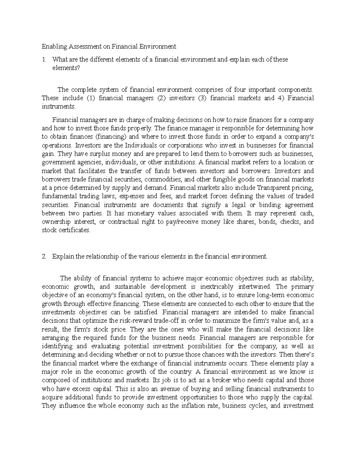 Financial ENvi - asnwer essay - Financial Markets and Non-Bank ...