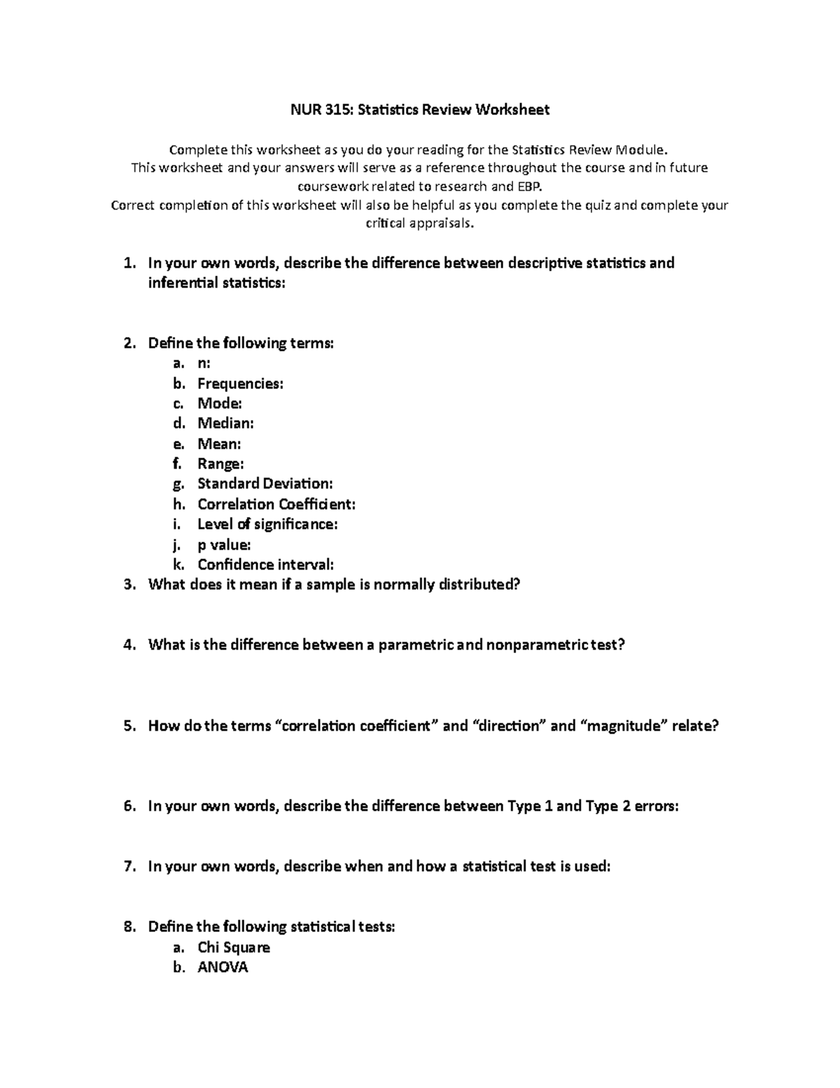 Statistics Module Worksheet-2-1 - NUR 315: Statistics Review Worksheet ...