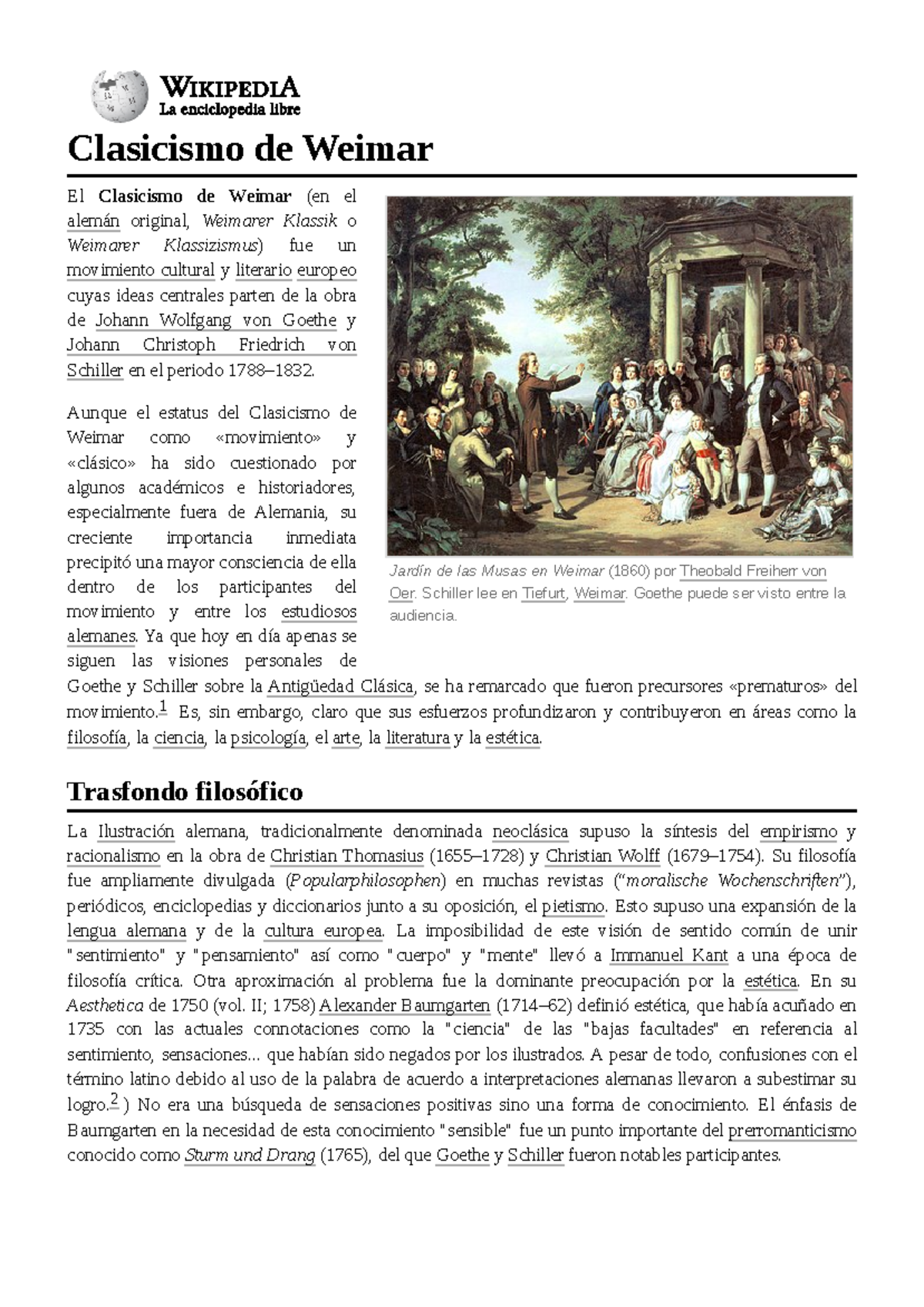 Clasicismo de Weimar - para leer - Jardín de las Musas en Weimar (1860 ...