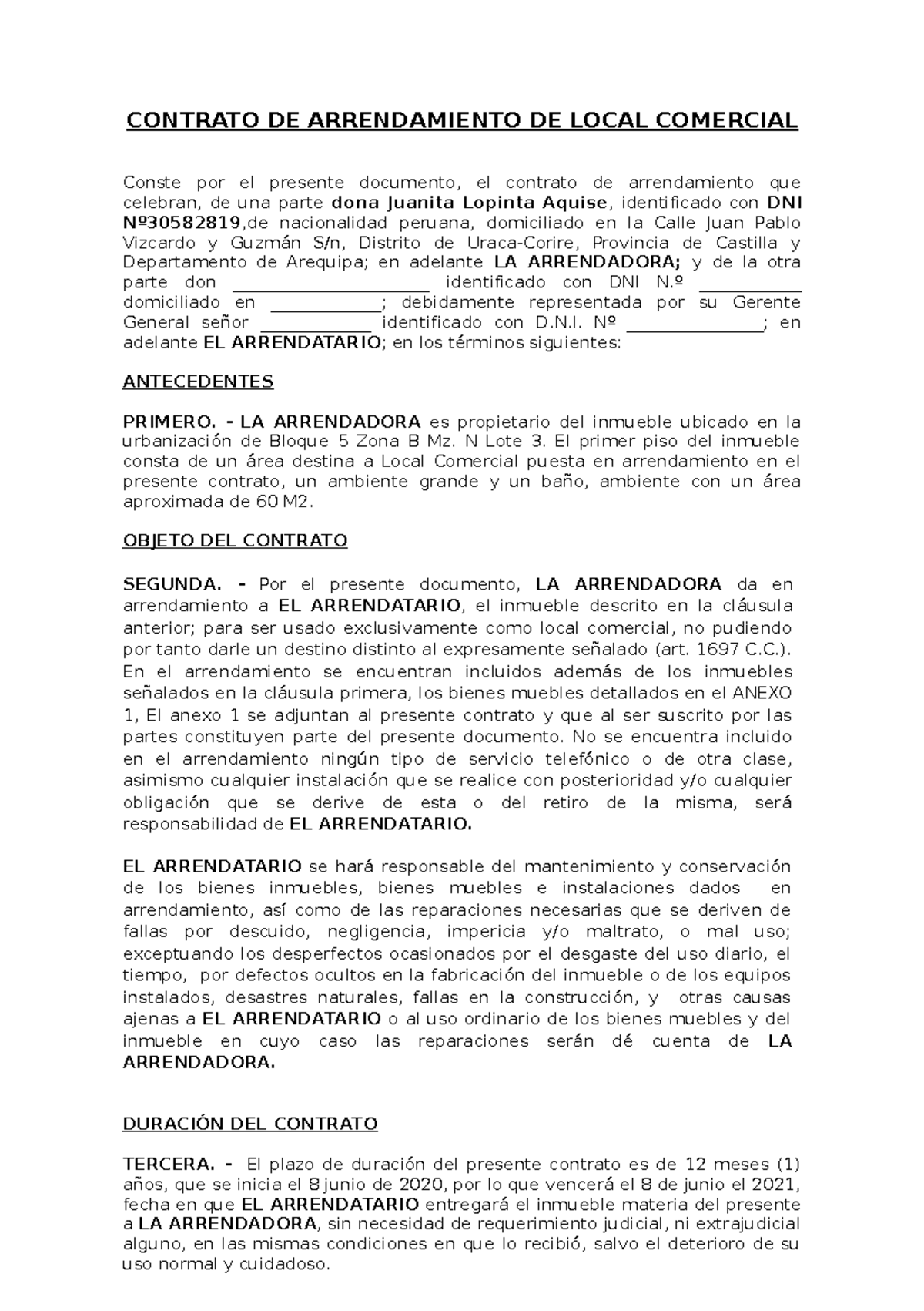 Word Modelo Contrato De Arrendamiento De Local Comercial Modelos Y