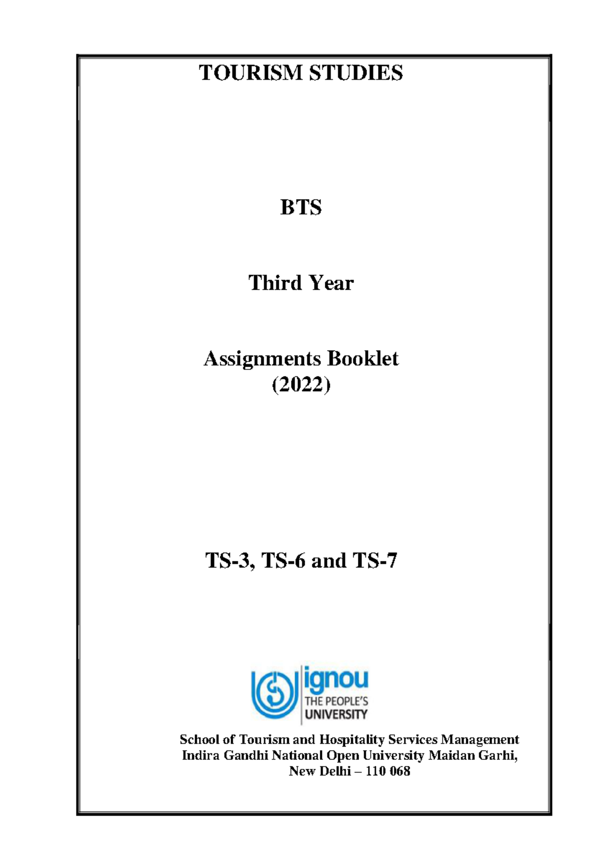 3rd Year-BTS ENG 2022 - TOURISM STUDIES BTS Third Year Assignments ...