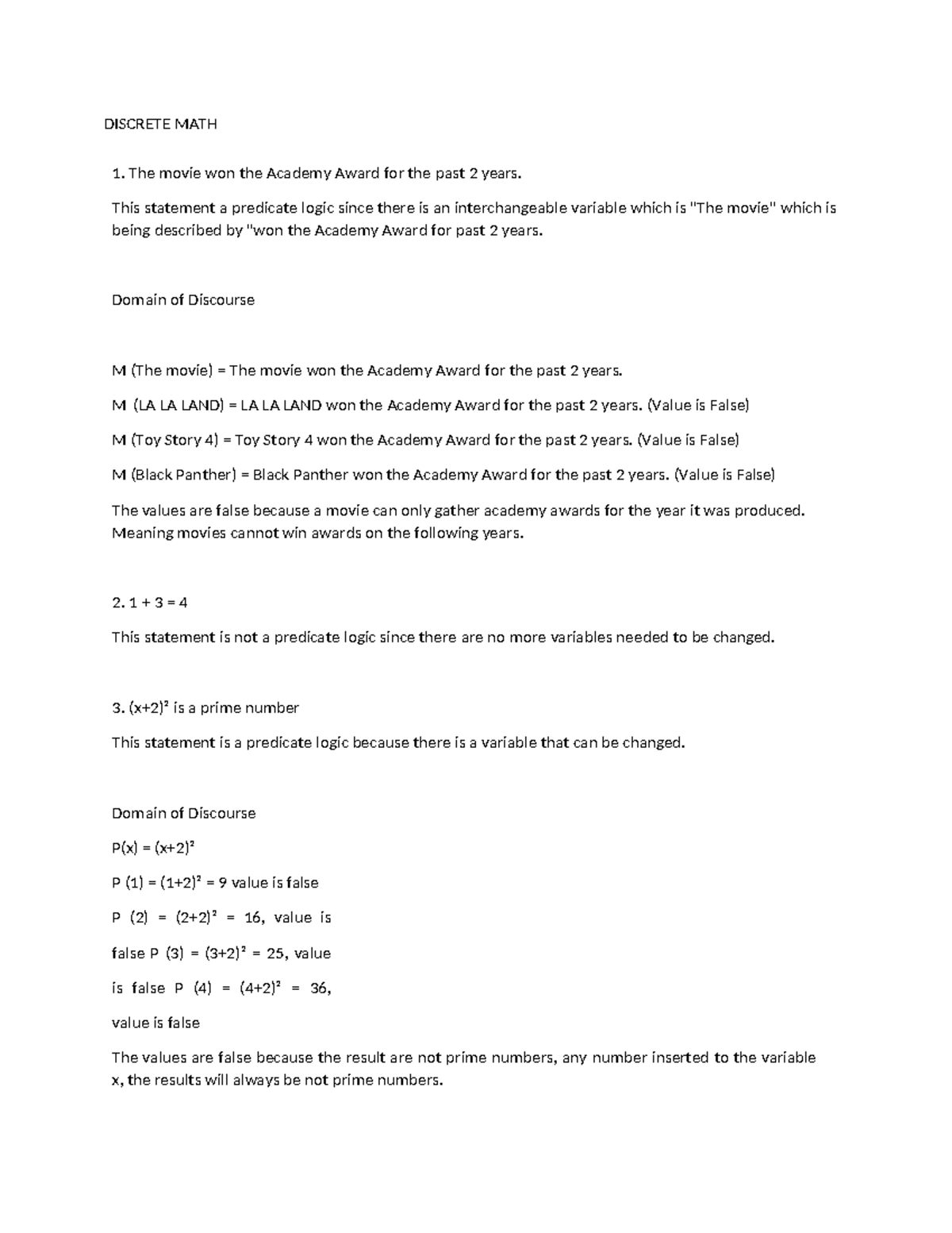 Discrete MATH QUIZ WORD - DISCRETE MATH The movie won the Academy Award ...