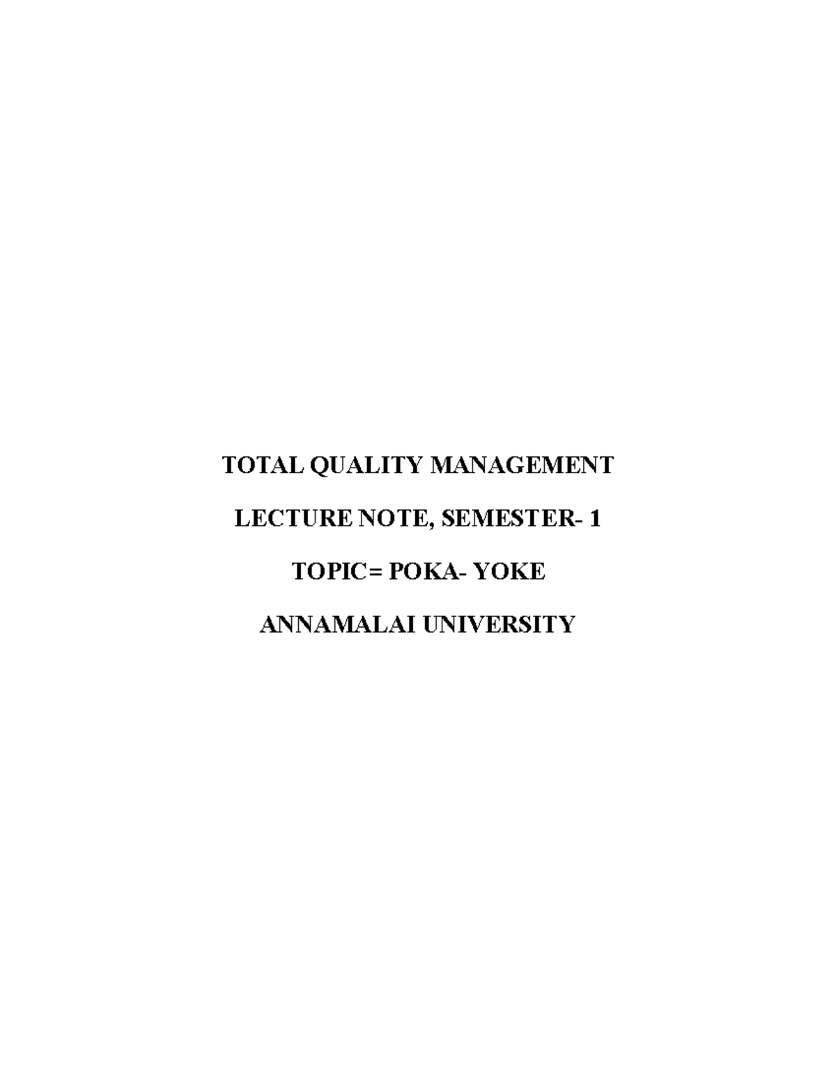 Total Quality Management 4 - TOTAL QUALITY MANAGEMENT LECTURE NOTE ...