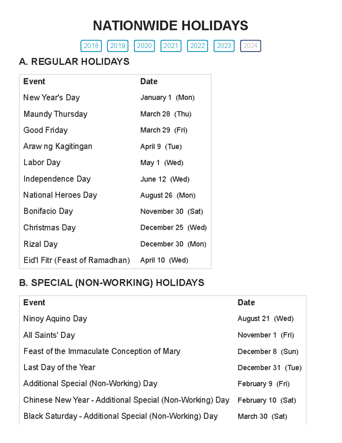 Holidays Official Gazette of the Republic of the Philippines ...