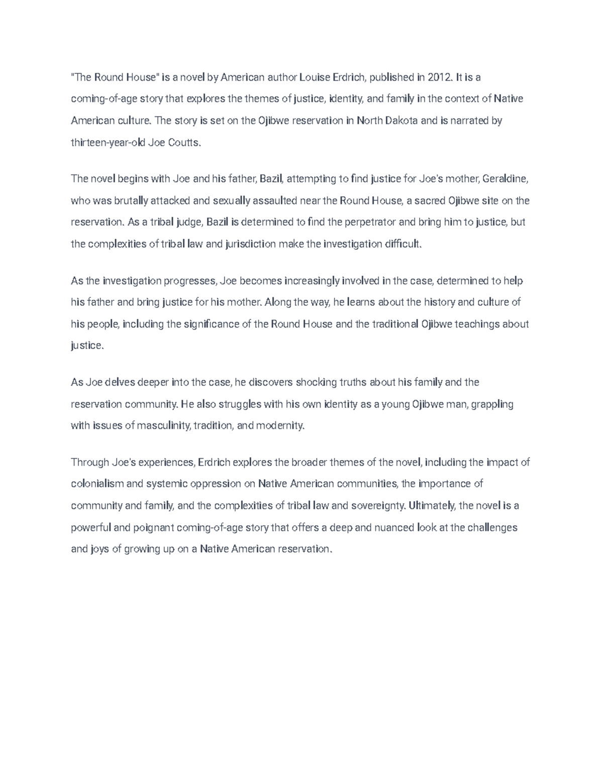 Round house - lecture notes - "The Round House" is a novel by American ...