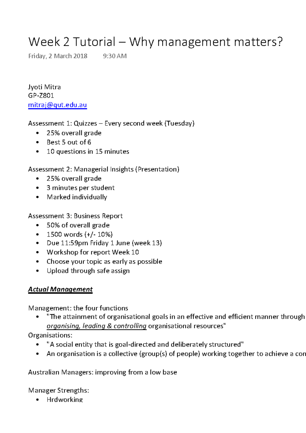 Why management matters - Week 2 Tutorial – Why management matters ...