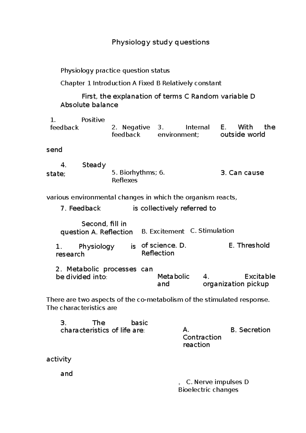 Physiology study questions - Physiology study questions Physiology ...