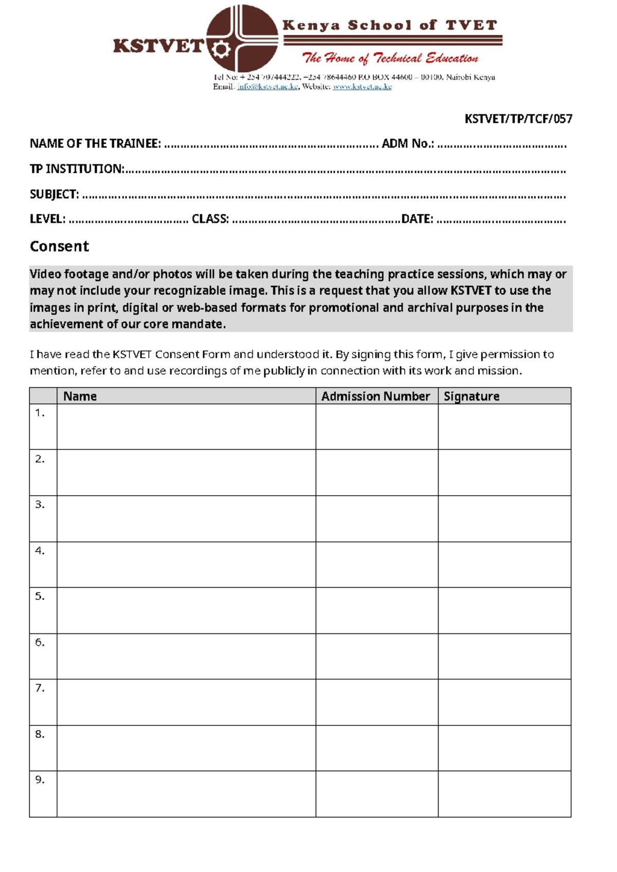 TP-consent-Form - pokn uuuuu jjjjj uuuuu - KSTVET/TP/TCF/ NAME OF THE ...