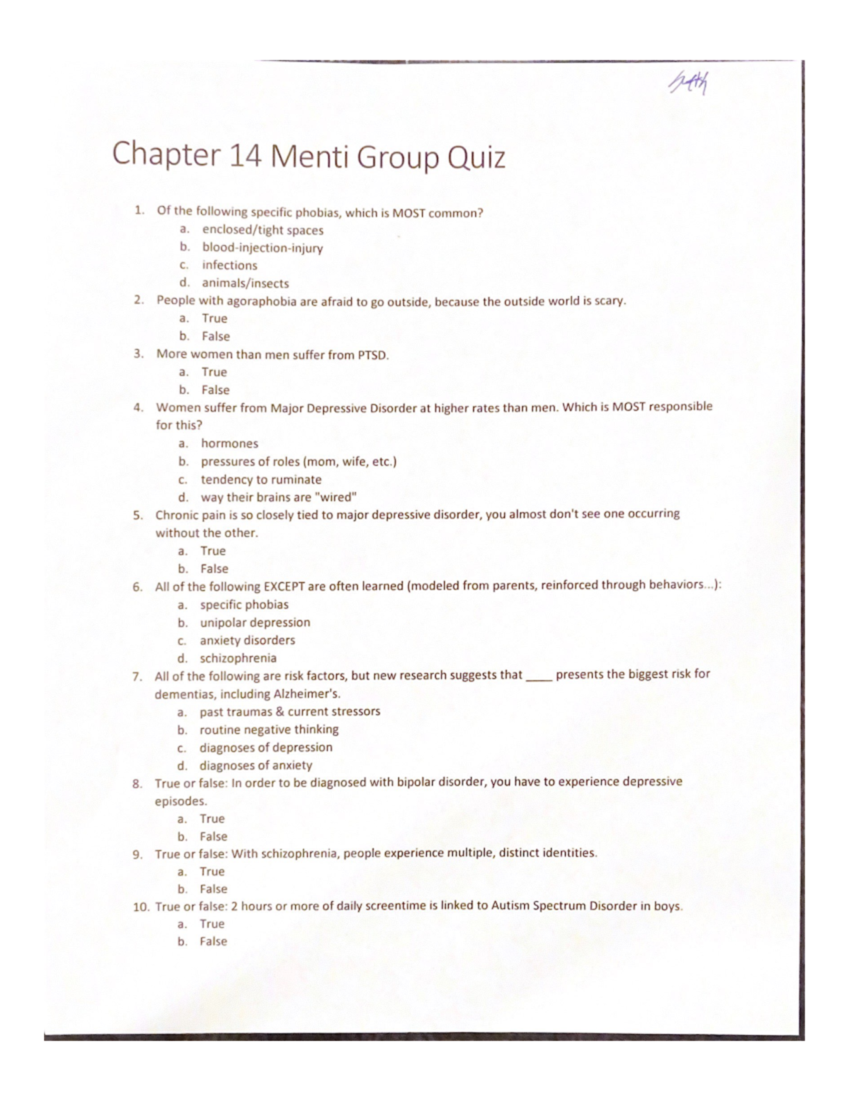 Chapter 14 Menti Group Quiz - PSYC-2301 - Studocu