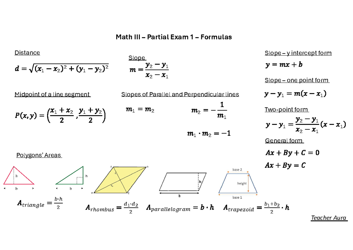 Math3 Mod1 Formulas - jjj - Math III – Partial Exam 1 – Formulas ...