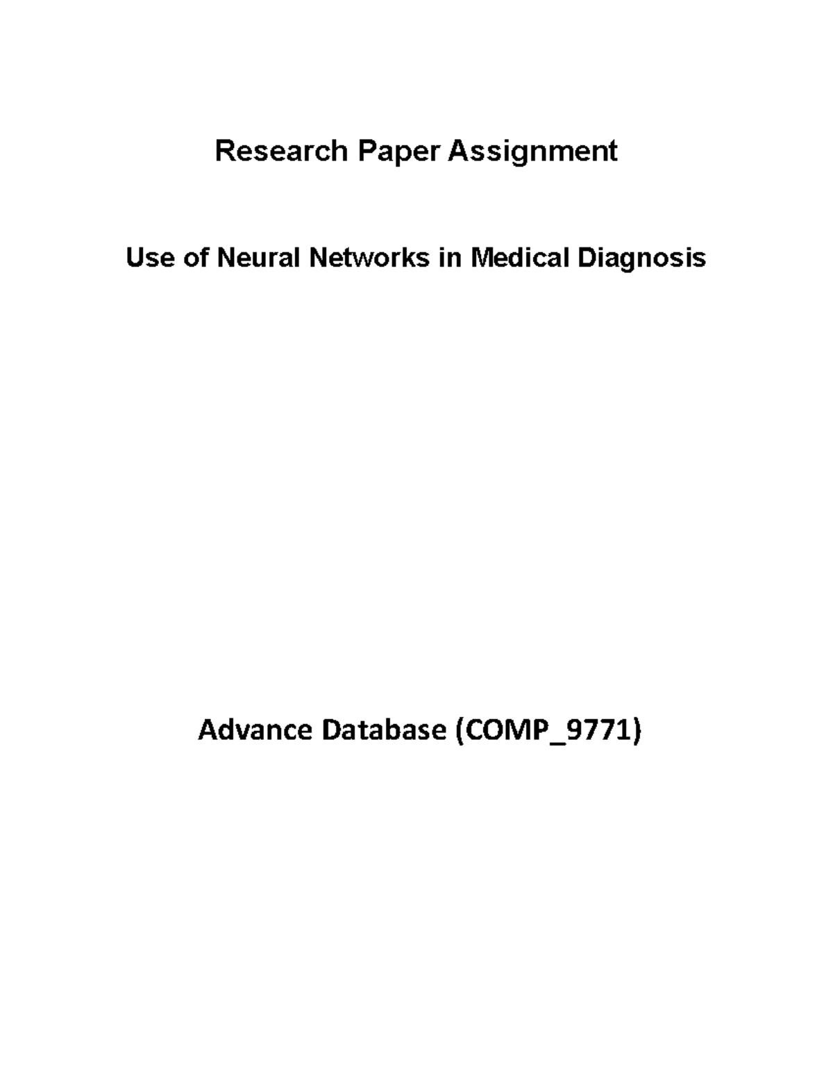 Use of Neural Network in Medical Diagnosis - Research Paper Assignment ...