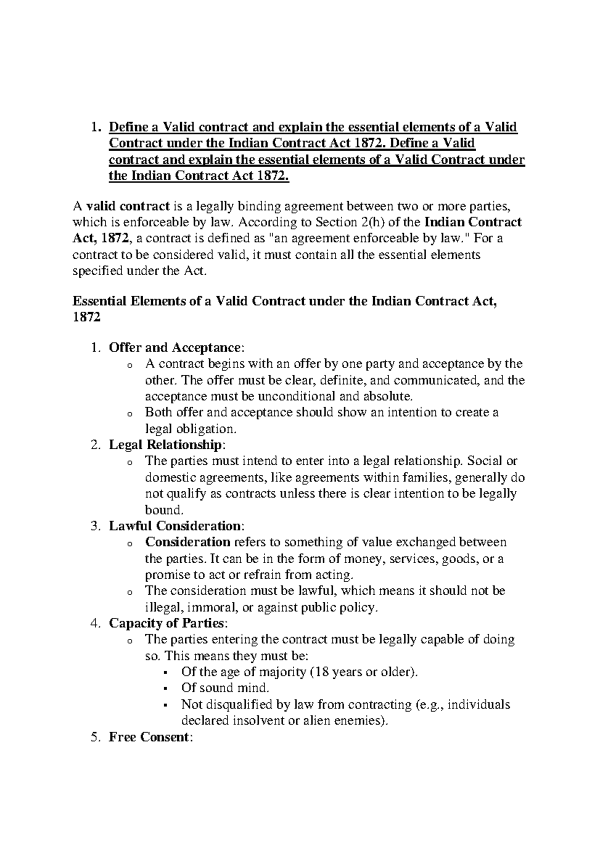 Internals - Define a Valid contract and explain the essential elements ...