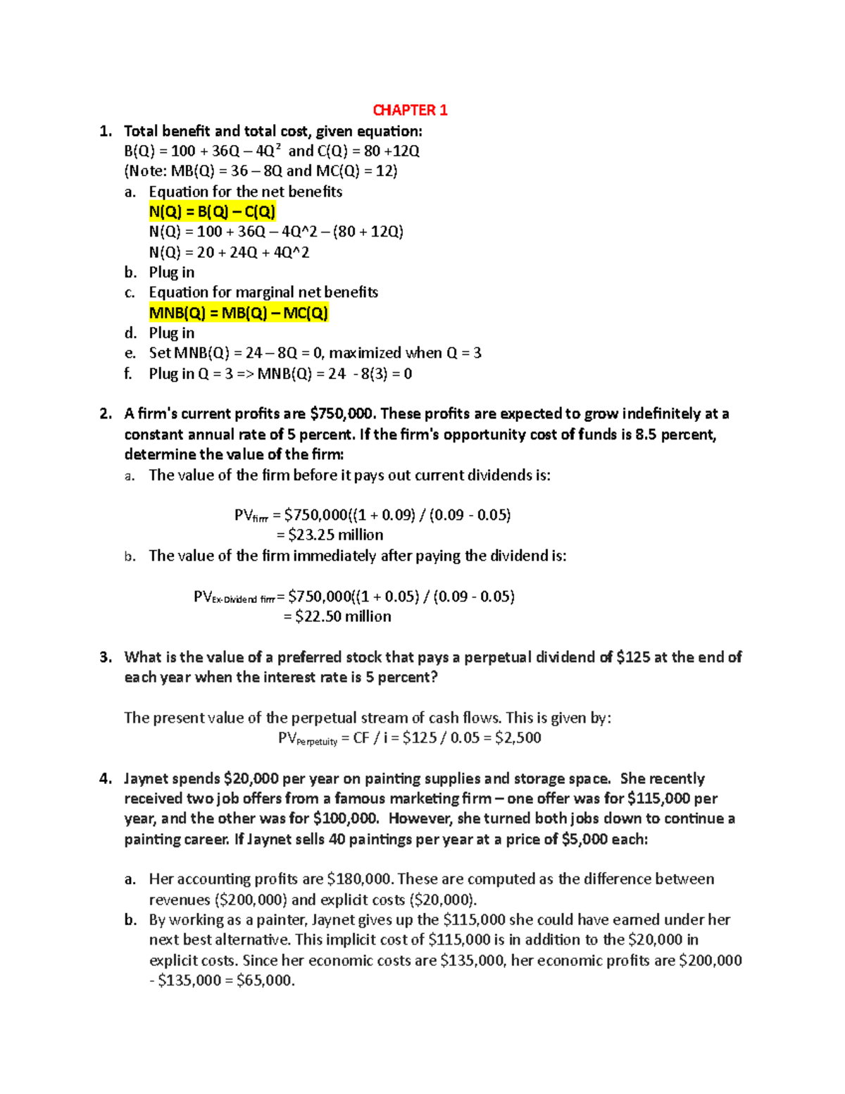 Homework ECON 315 Chapter 1 3 CHAPTER 1 1 Total Benefit And Total