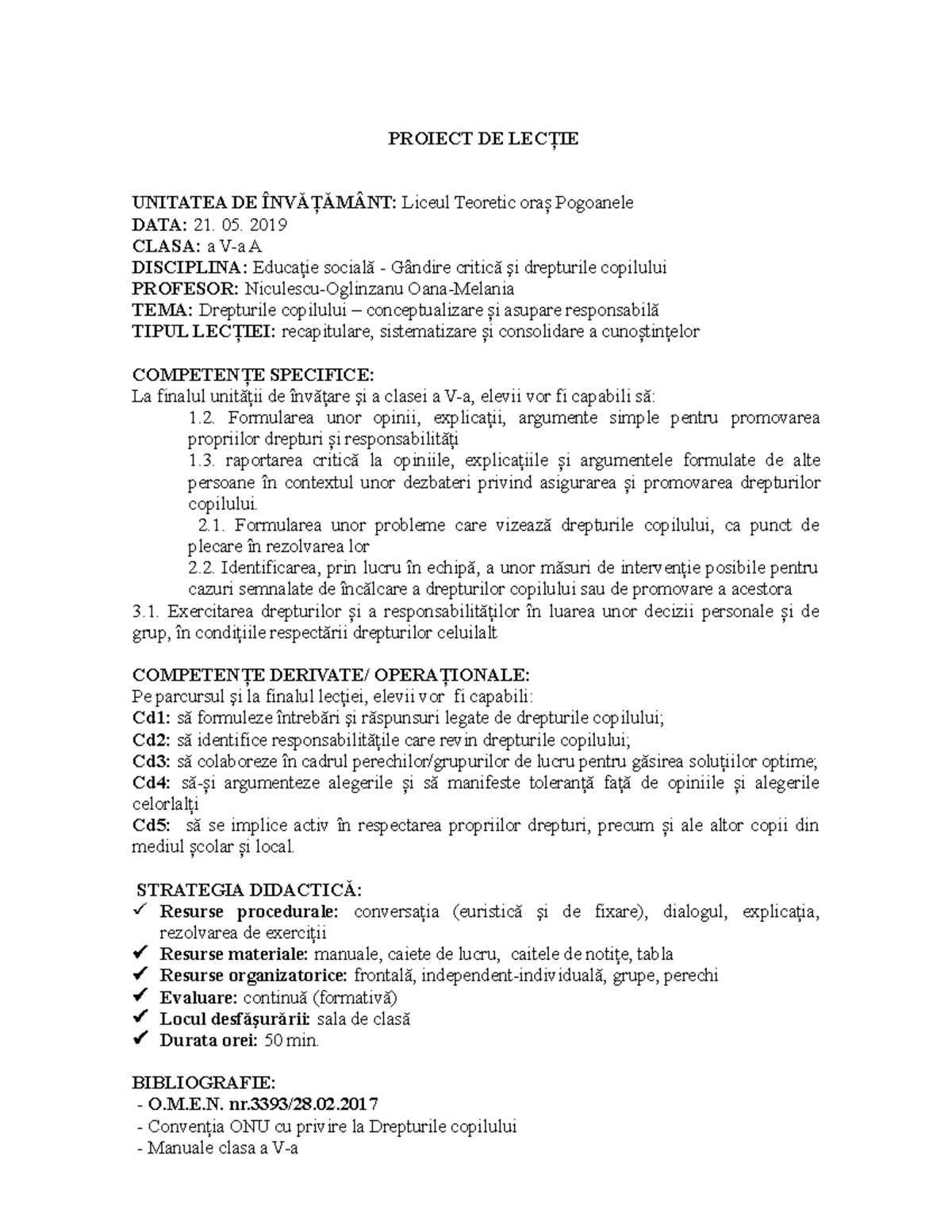 Proiect didactic educatie sociala - PROIECT DE LECŢIE UNITATEA DE ...