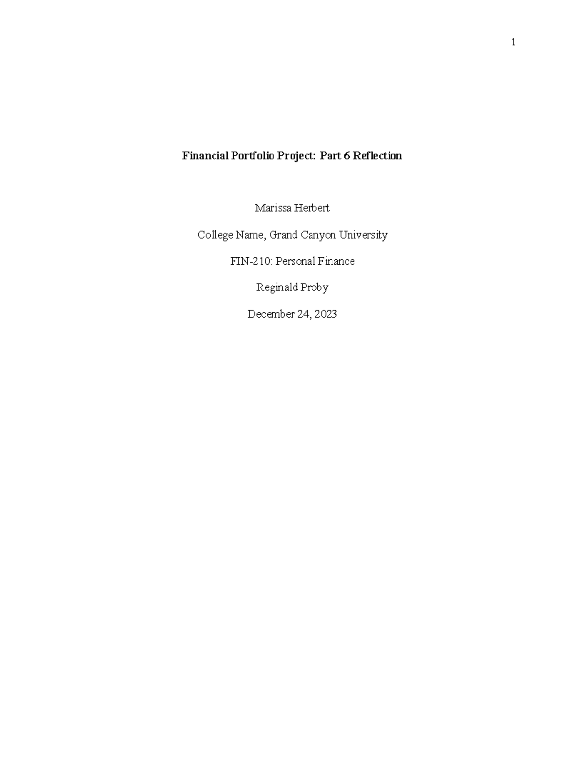 Financial Portfolio Project Part 6 Reflection - Financial Portfolio ...