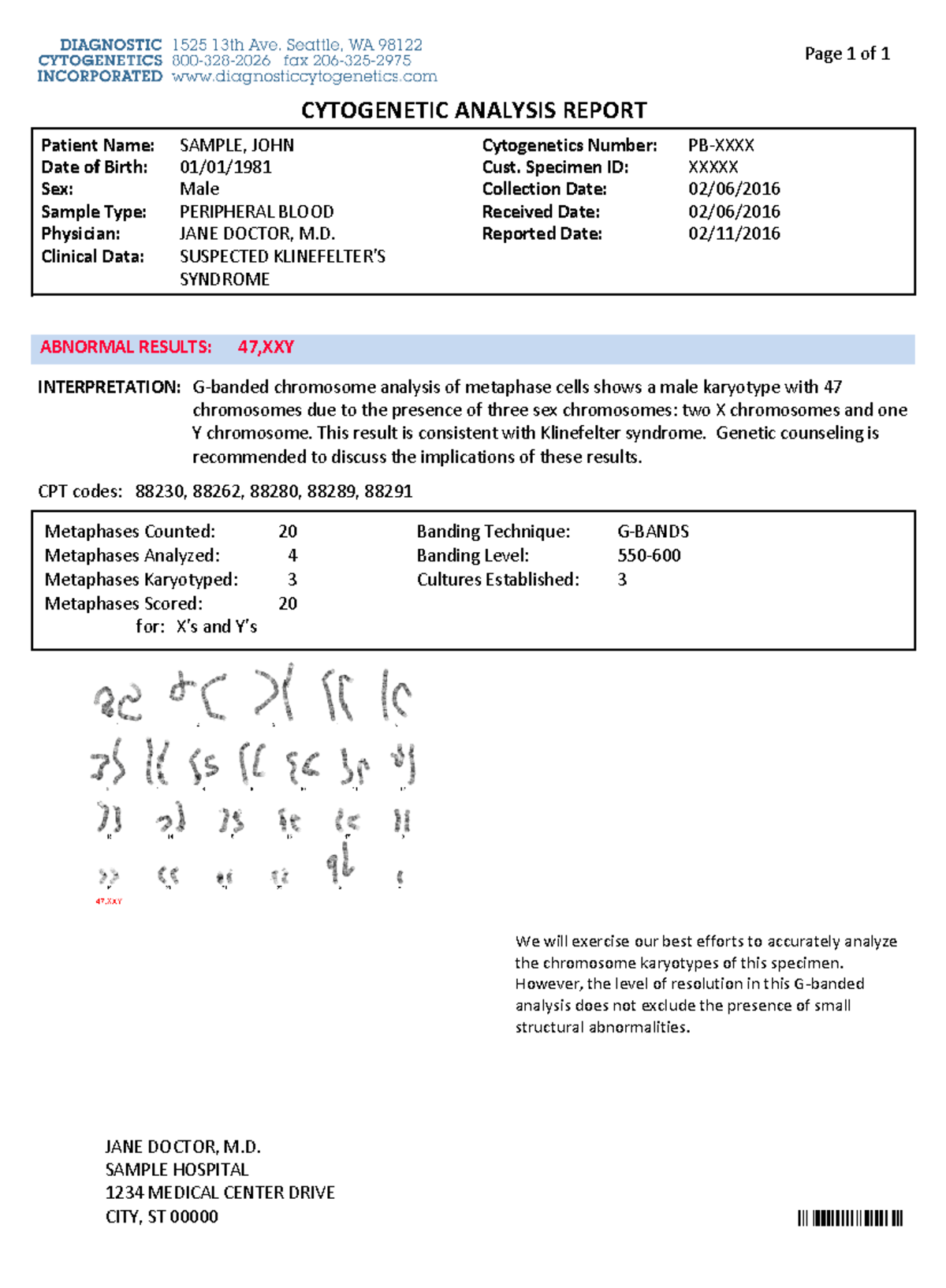 3 - Sample-Abnormal-PB-Cyto-Report - CYTOGENETIC ANALYSIS REPORT Page 1 ...