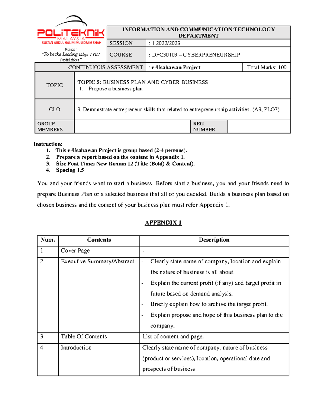 E-Usahawan Project Cyber sesi 1 2022-23 - INFORMATION AND COMMUNICATION TECHNOLOGY DEPARTMENT ...