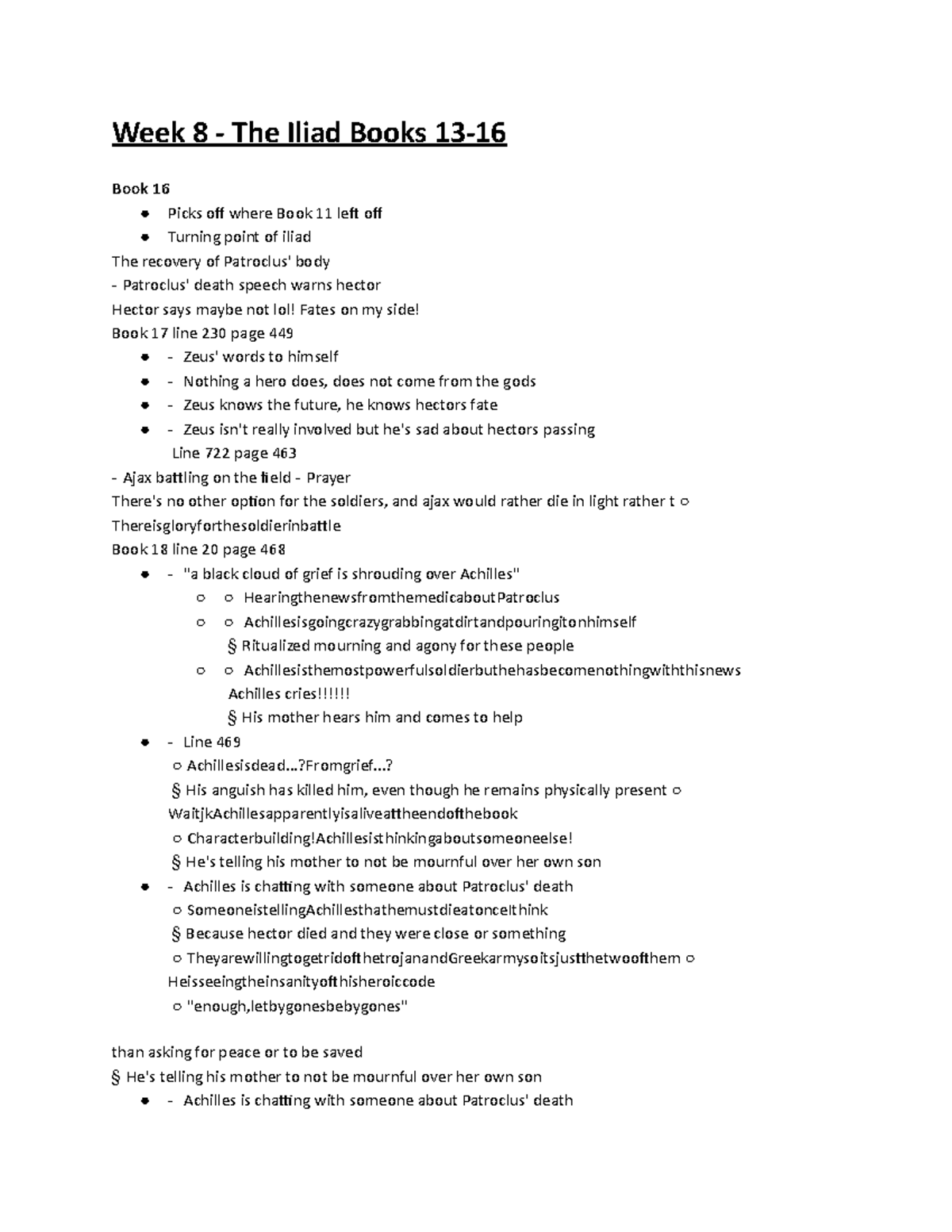 ENGL 100 Week 8 Notes - Christopher Fanning - Week 8 - The Iliad Books ...