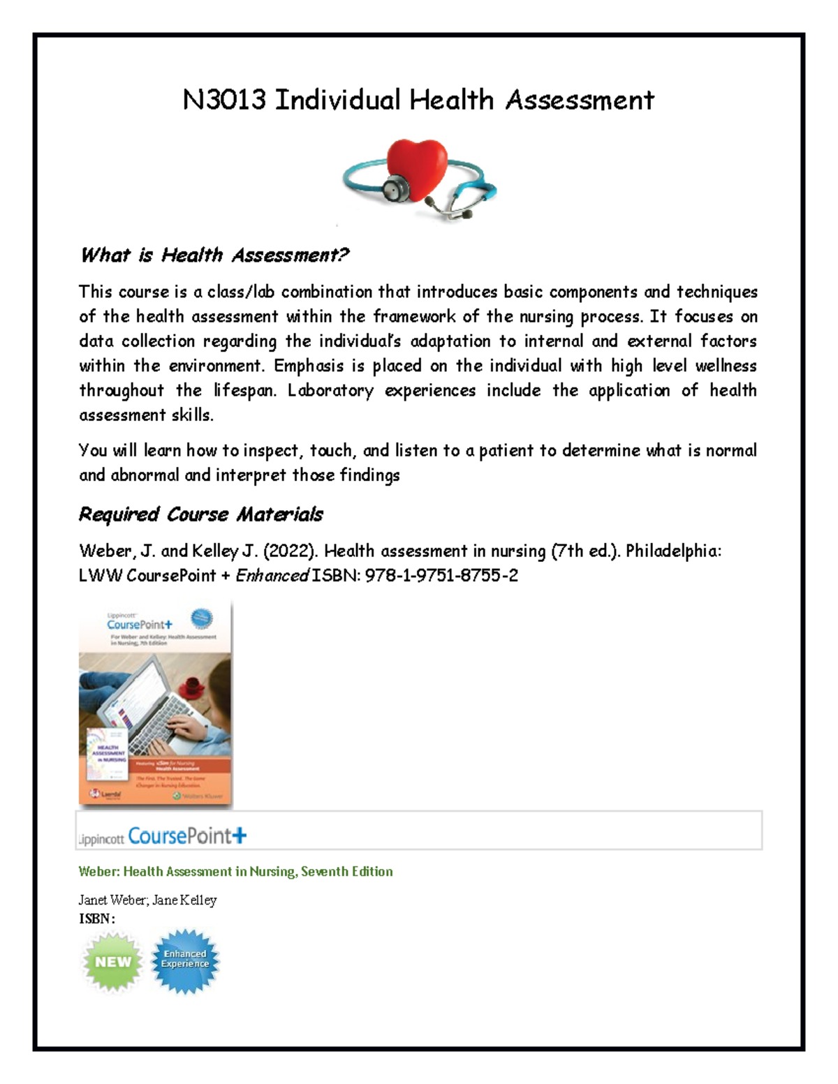 Welcome to Health Assessment Intro Fall 2022 - N3013 Individual Health ...