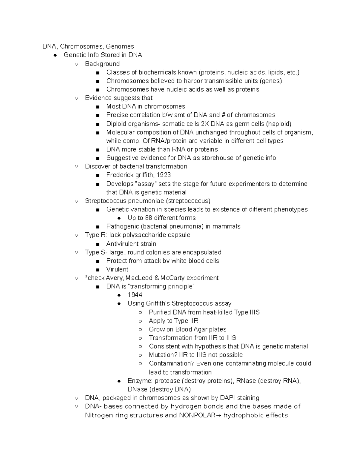 Bio 209 lecture and recitation 2 - DNA, Chromosomes, Genomes Genetic ...