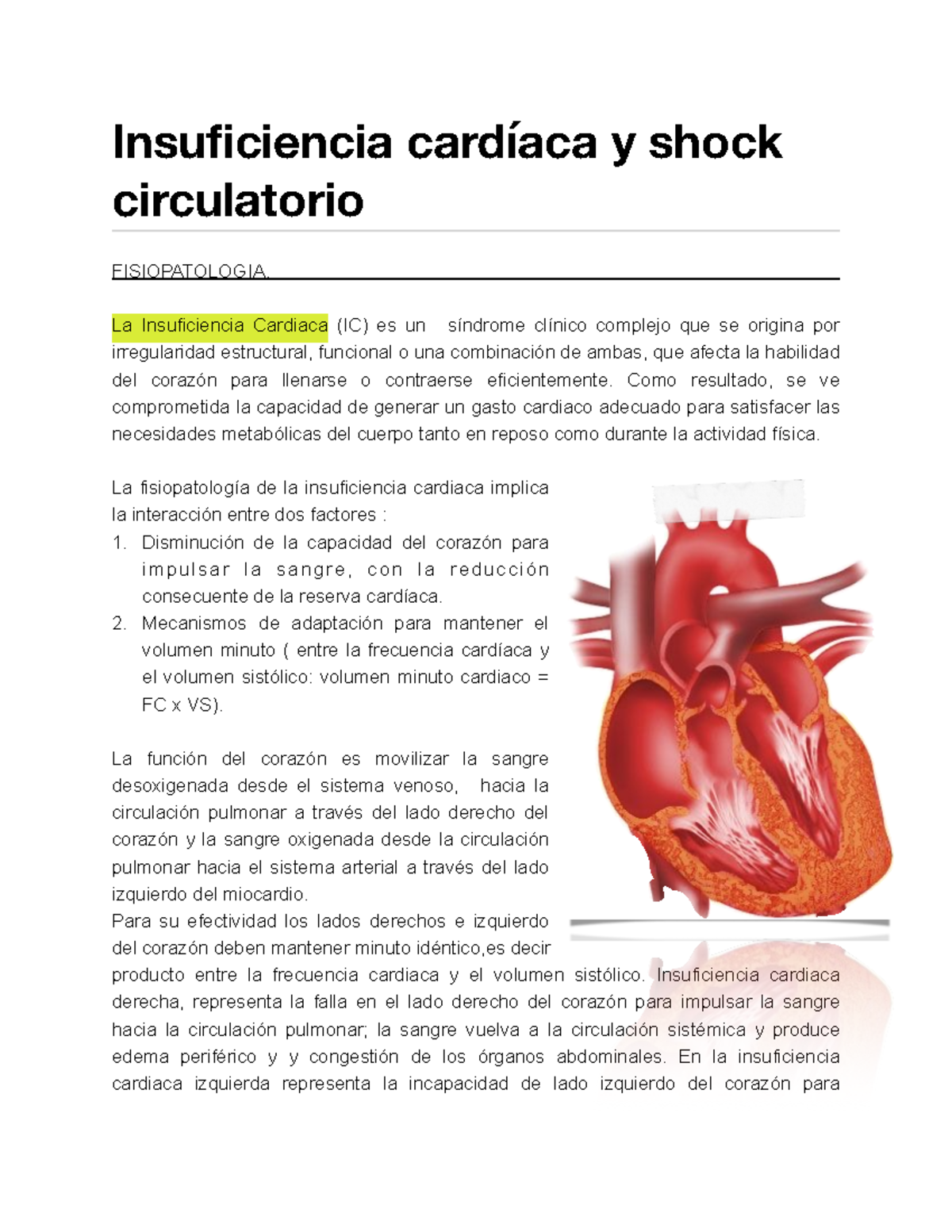 Insuficiencia cardiaca shock circulatorio - Insuficiencia cardíaca y ...