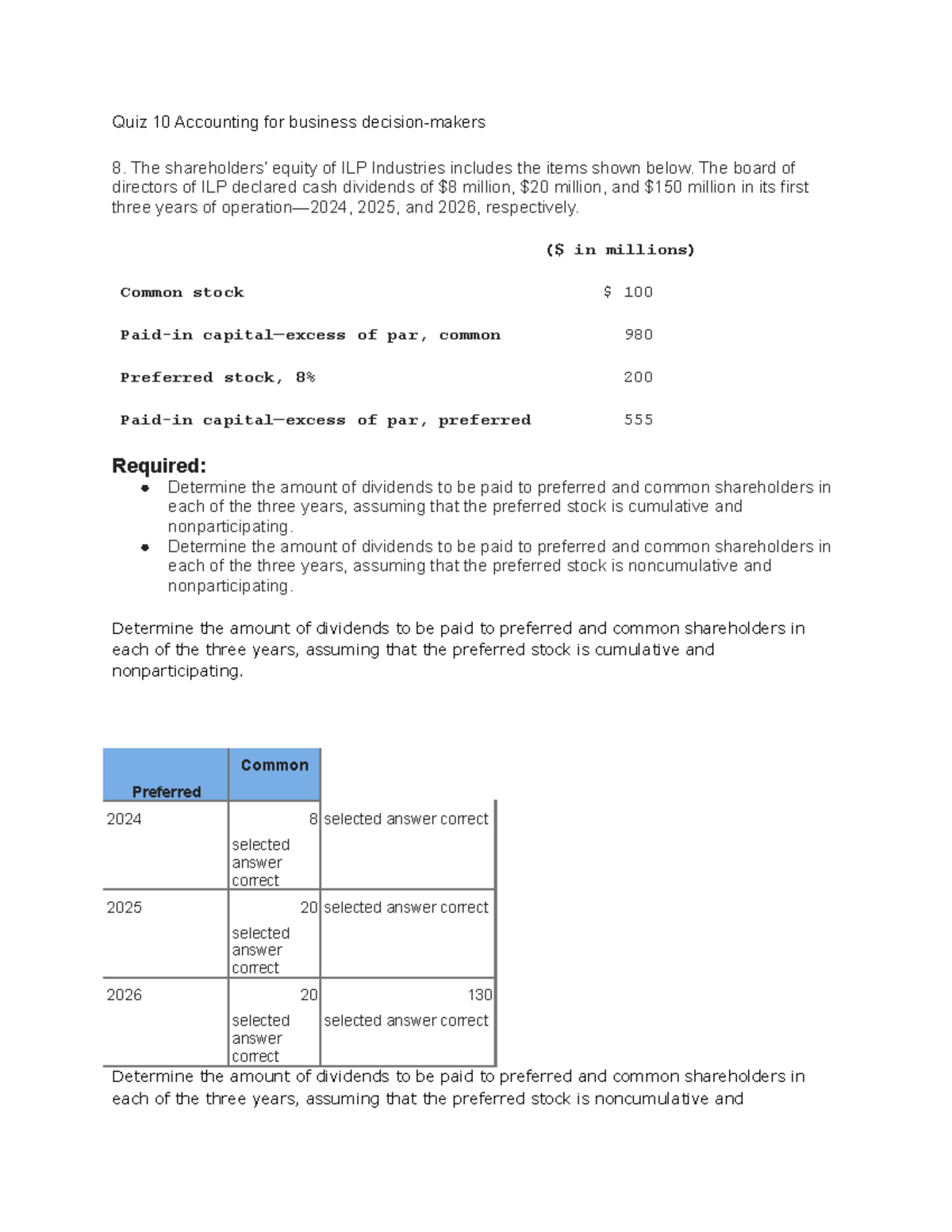 Quiz 10 part 4 - Quiz 10 part 4 - Quiz 10 Accounting for business ...