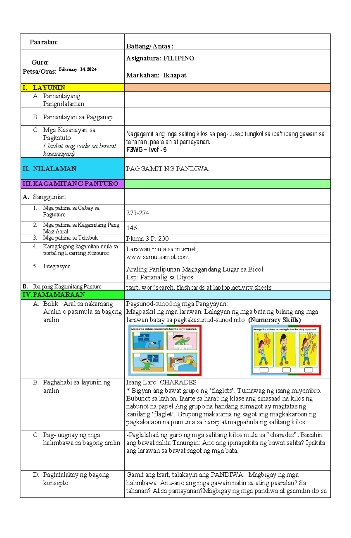 Grade 3 COT Filipino Pandiwa Q4 - Paaralan: Baitang/ Antas : Guro ...