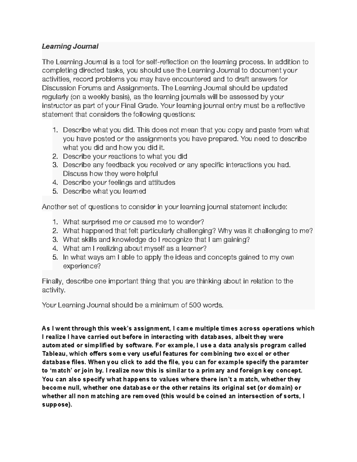 Learning Journal Unit 2 - Learning Journal The Learning Journal is a ...