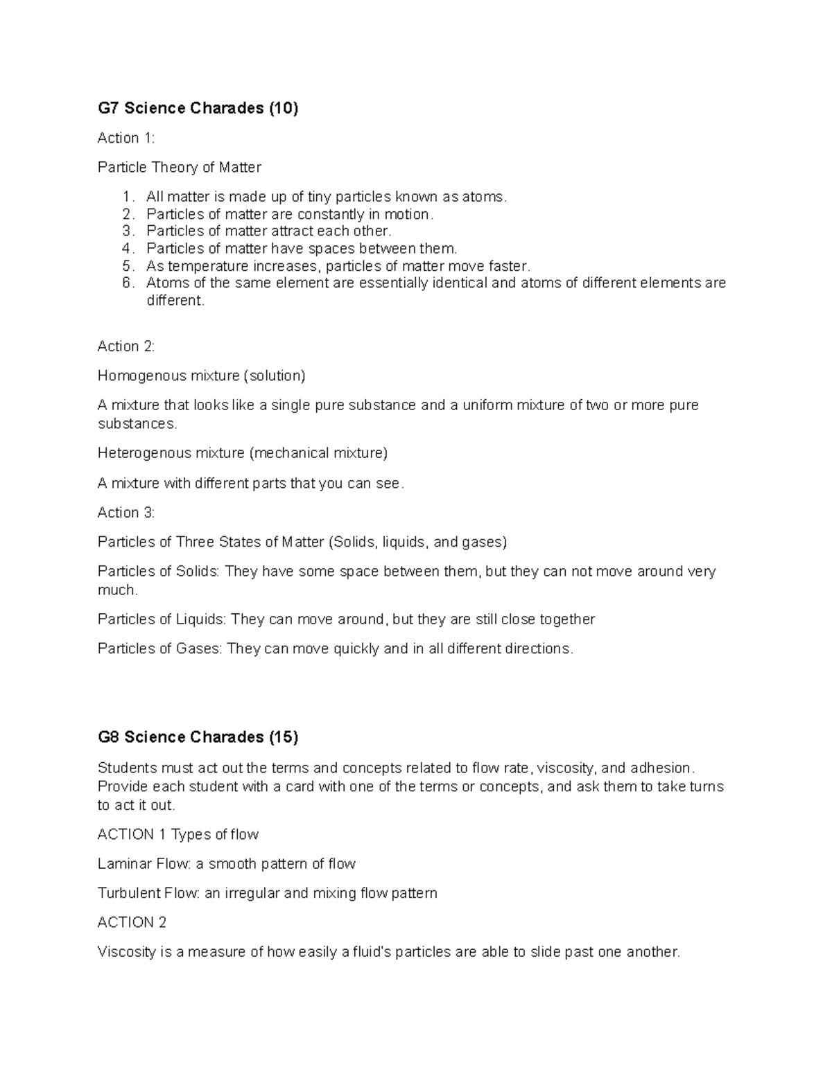 Science charades matter-fluids - G7 Science Charades (10) Action 1 ...