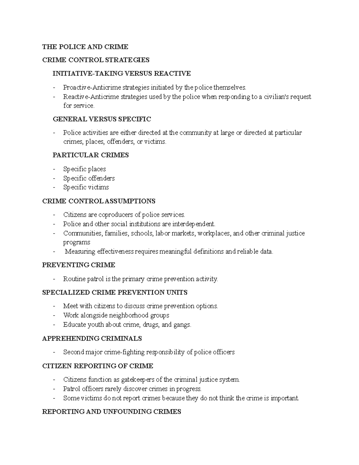 CRJ 202 Police Notes 1 - THE POLICE AND CRIME CRIME CONTROL STRATEGIES ...