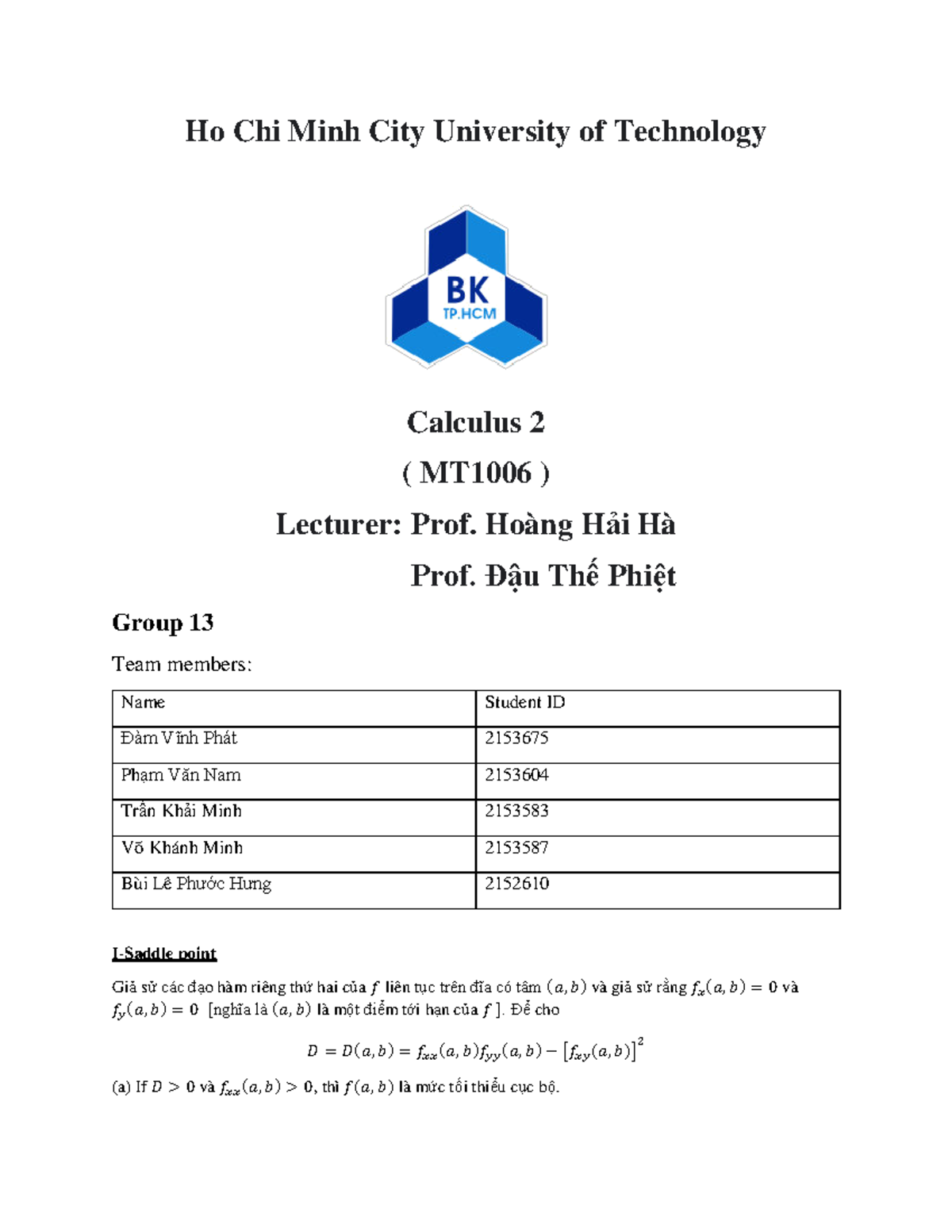 Group 13-Cal2-CC02 - Calculus 2 - Ho Chi Minh City University of ...