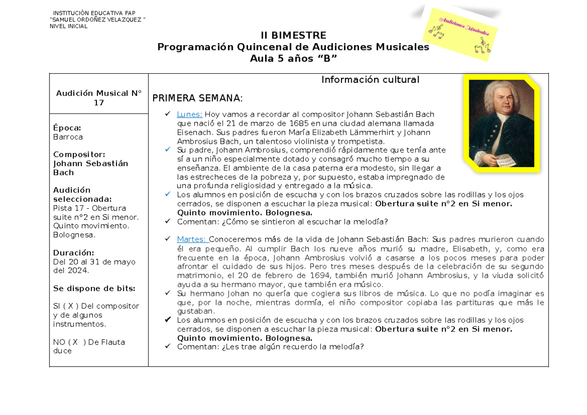 Programación DE Audiciones Musicales 4 - INSTITUCIÓN EDUCATIVA FAP ...