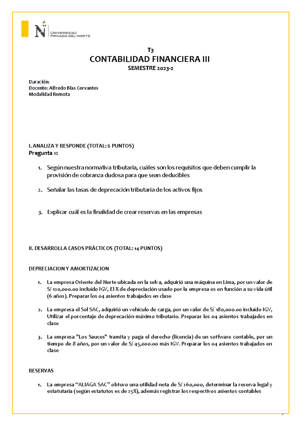 T3 Contabilidad Financiera III - T CONTABILIDAD FINANCIERA III SEMESTRE 2023- Duración: Docente ...