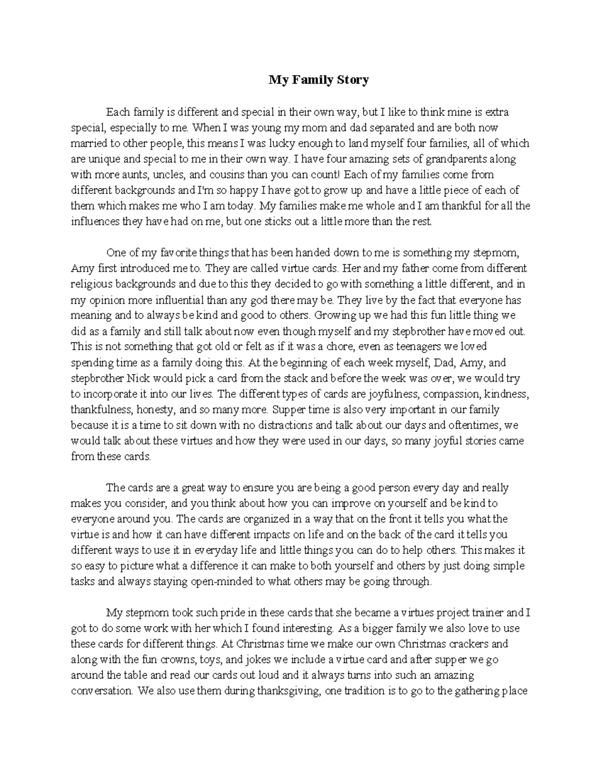 Family Story - My Family Story Each family is different and special in ...