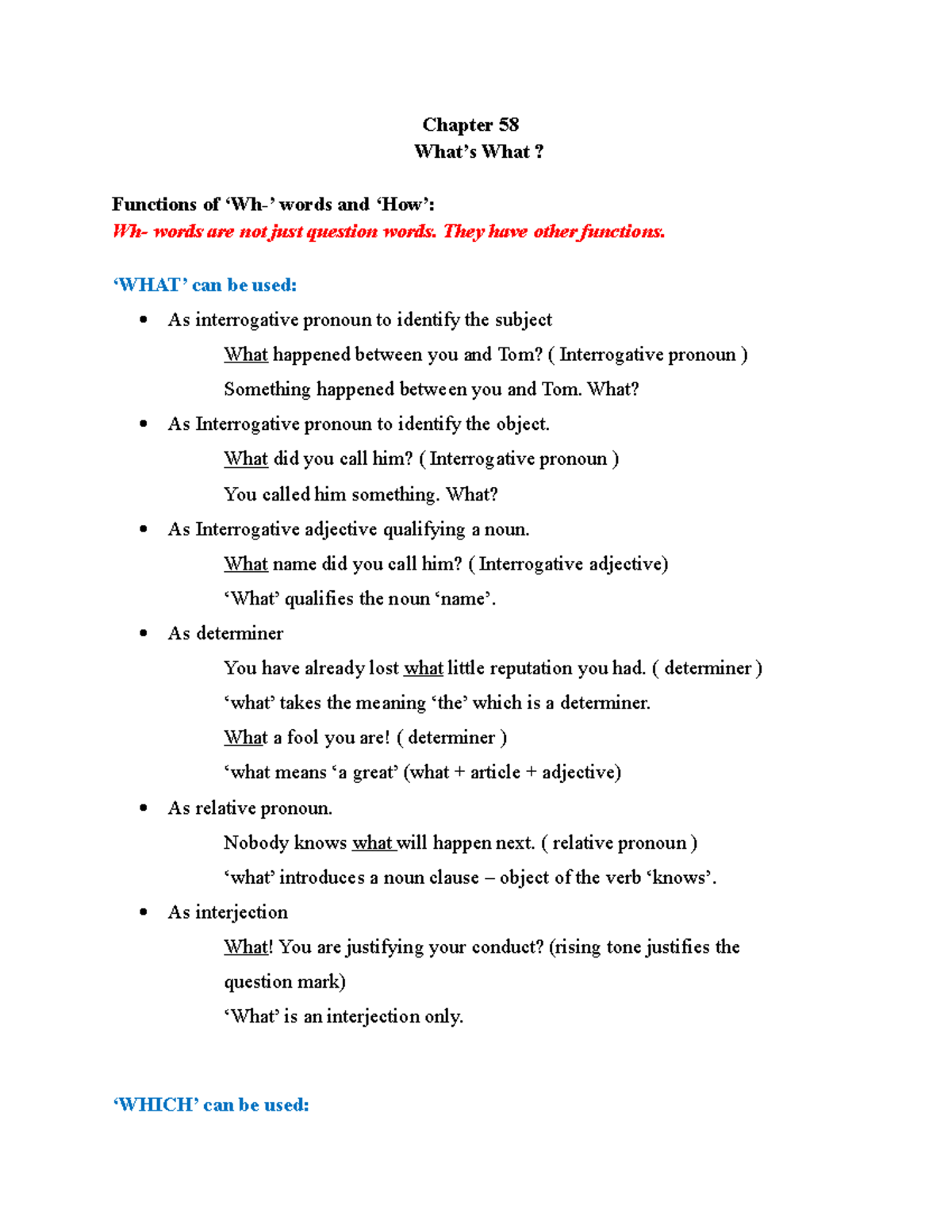 Chapter 58 - What's What - Chapter 58 What’s What? Functions of ‘Wh ...