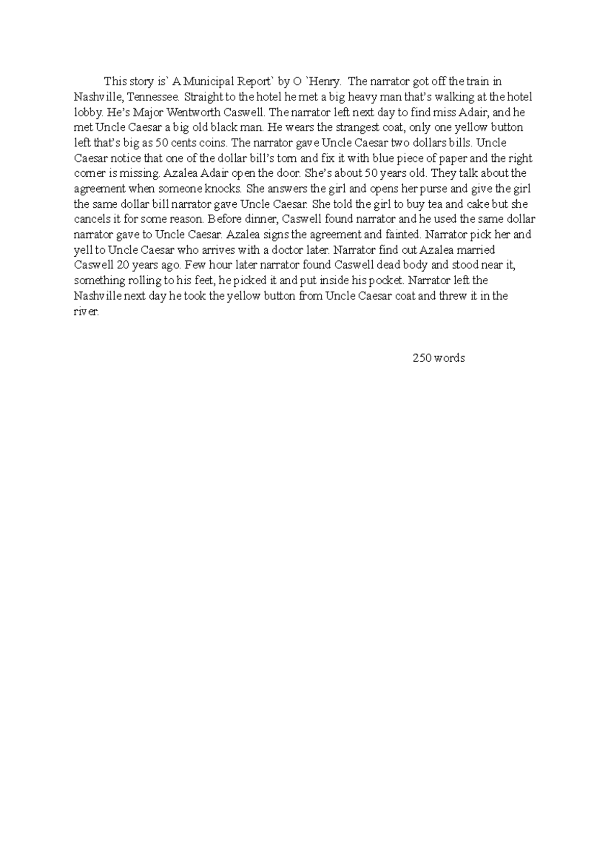 LIRA Story ONE - LIRA ANSWERS EXAMPLE - This story is A Municipal ...