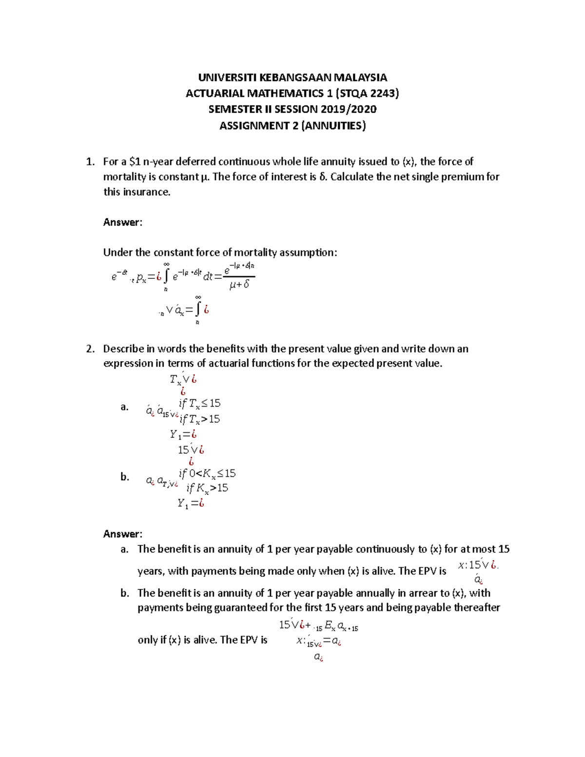 Exercises with solution - UNIVERSITI KEBANGSAAN MALAYSIA ACTUARIAL ...