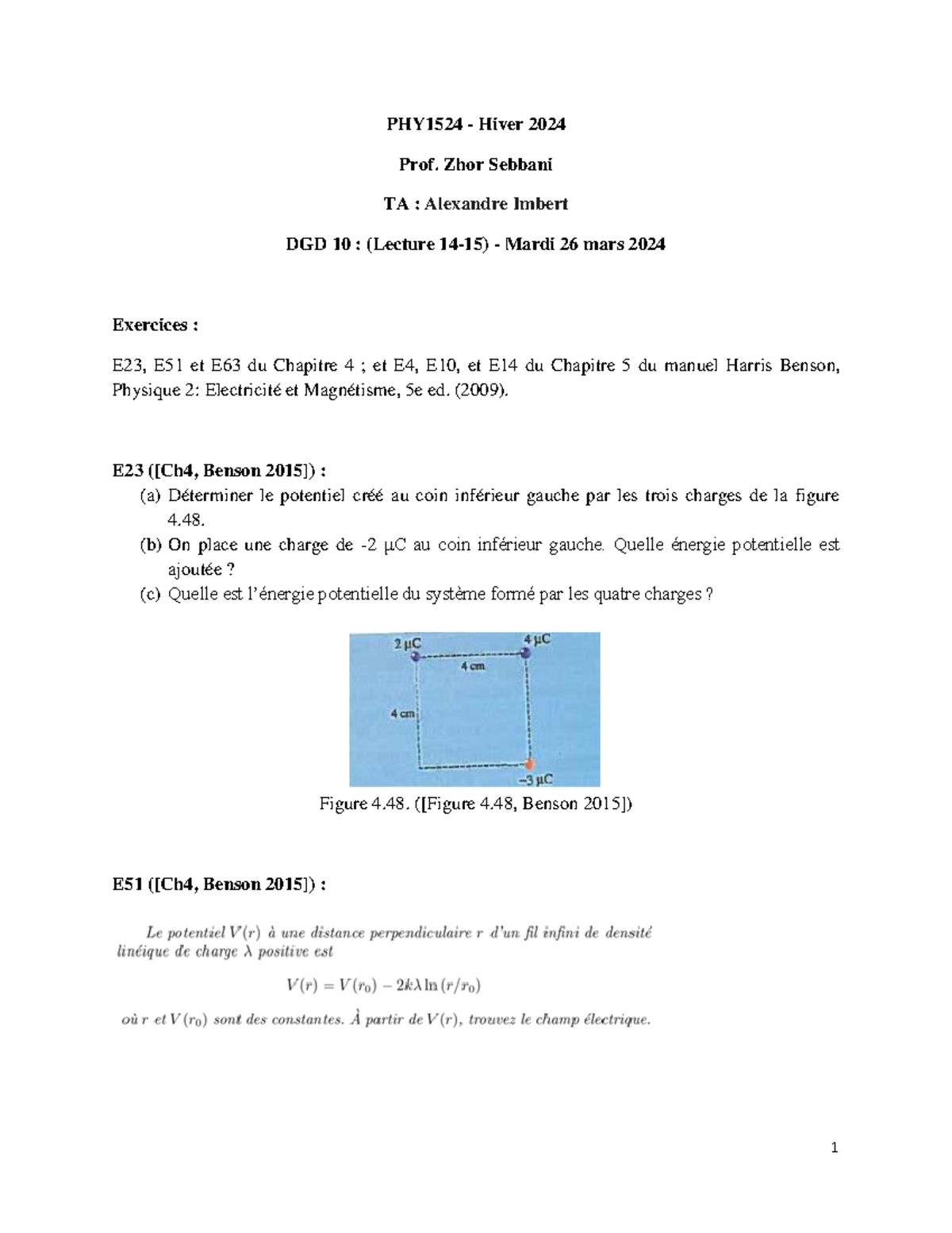 DGD10 - 1 PHY1524 - Hiver 2024 Prof. Zhor Sebbani TA : Alexandre Imbert ...