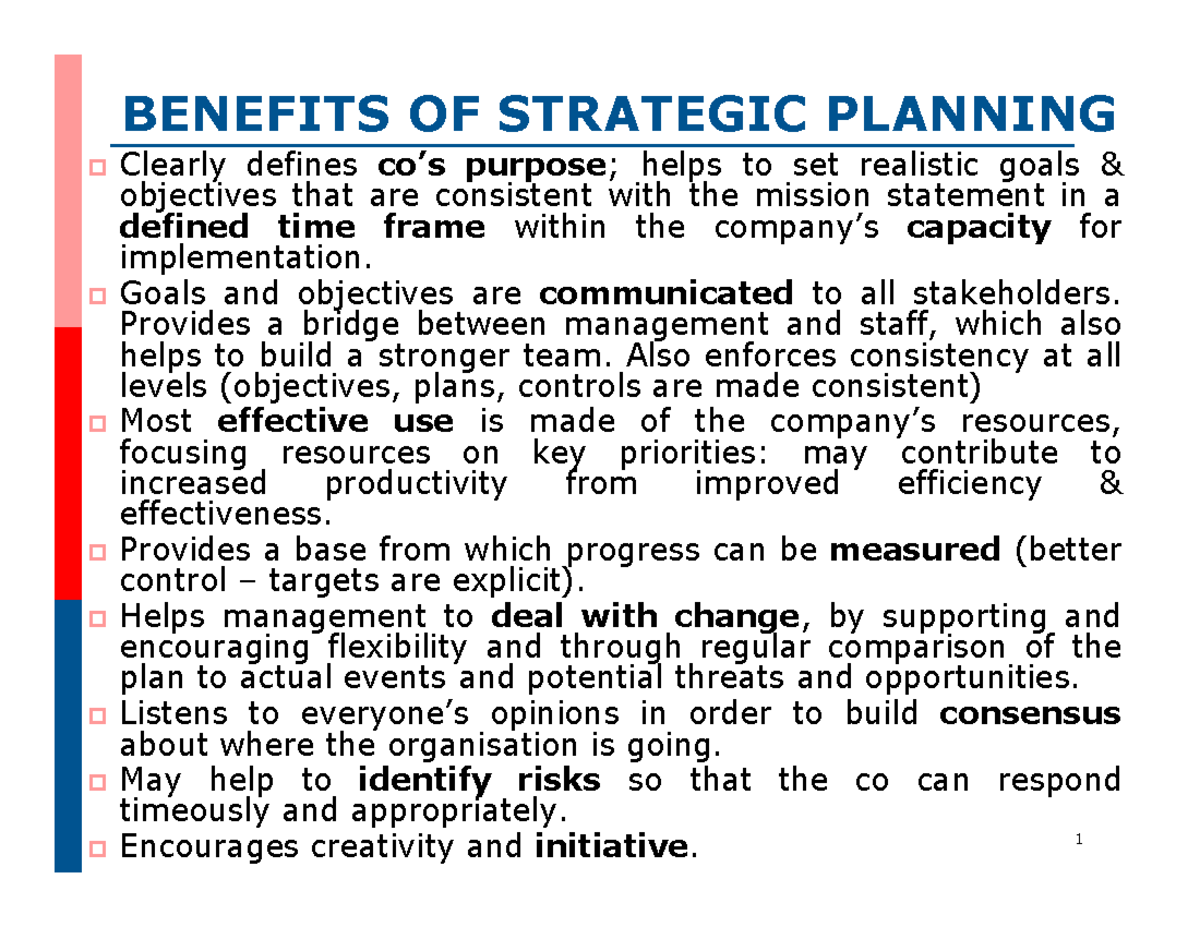 Strategy 2020 Slide PACK 3 - 1 BENEFITS OF STRATEGIC PLANNING Clearly ...