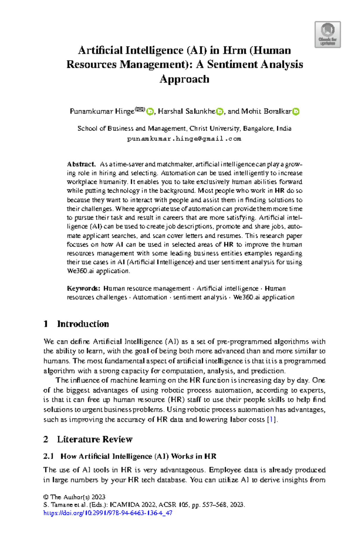 Artificial Intelligence Human Resources Management A Sentiment Analysis Approach - Artificial ...