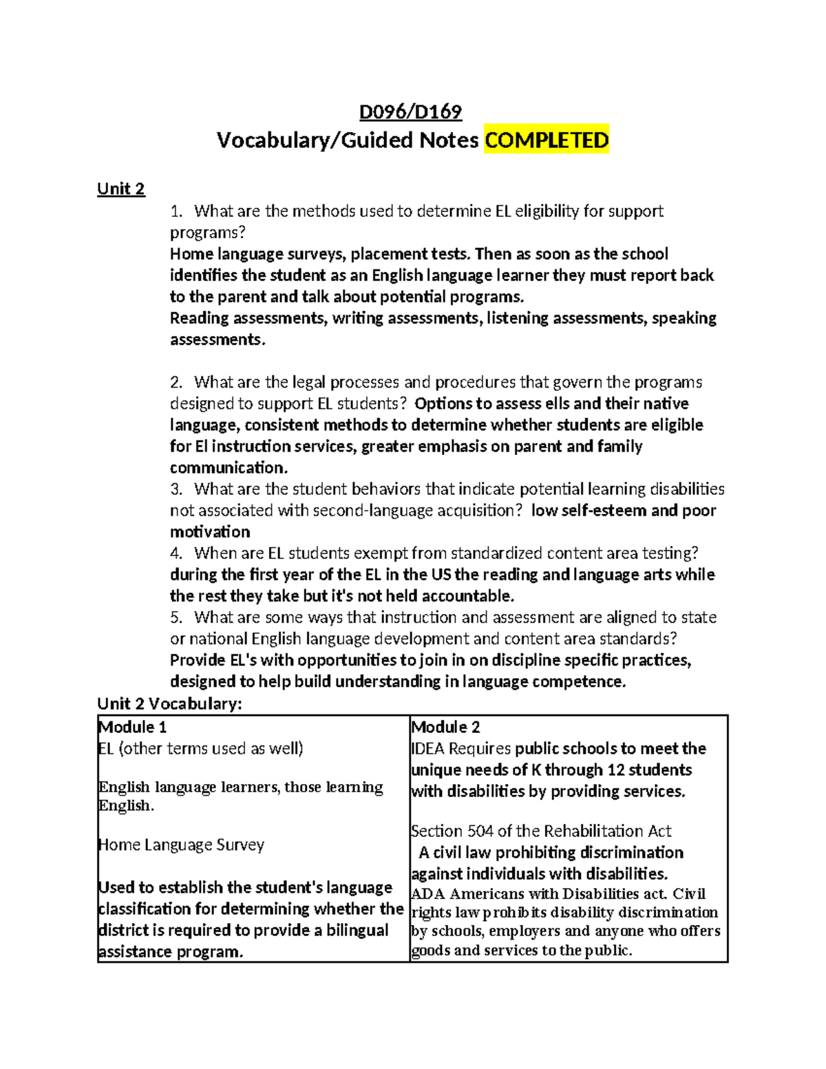 Vocab Notes Completed - D096/D Vocabulary/Guided Notes COMPLETED Unit 2 ...