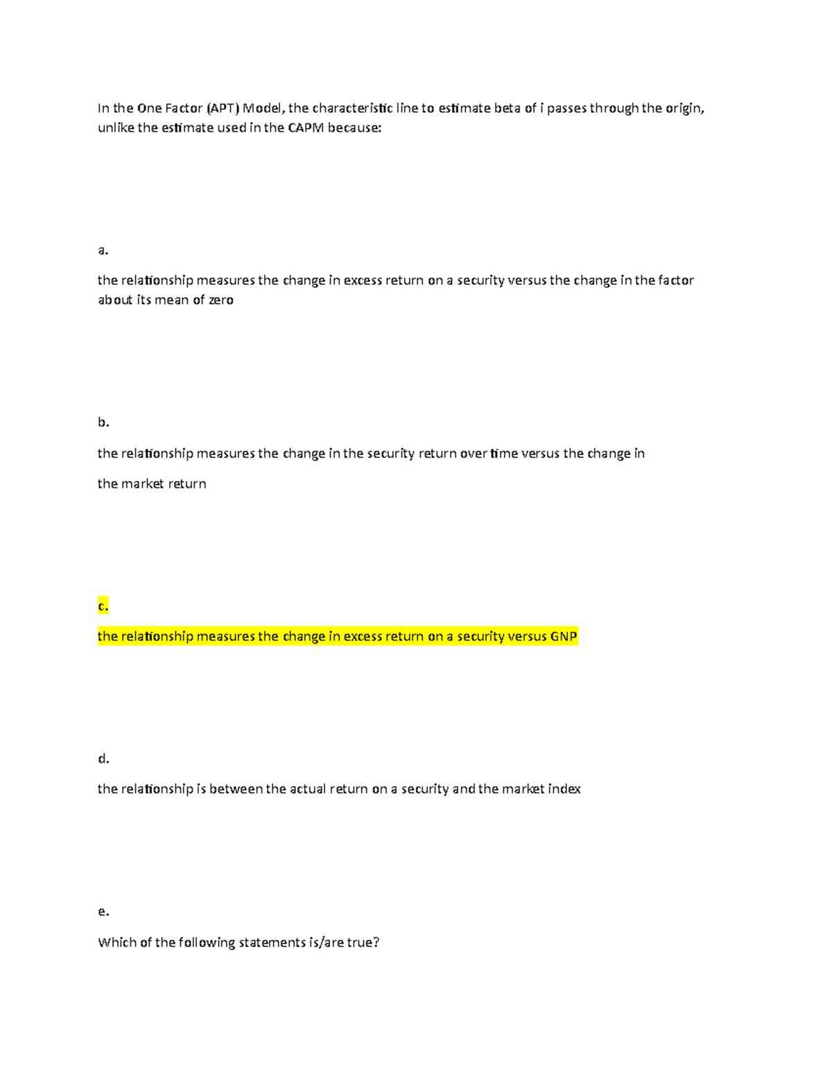 Haiz - No body but you - In the One Factor (APT) Model, the ...