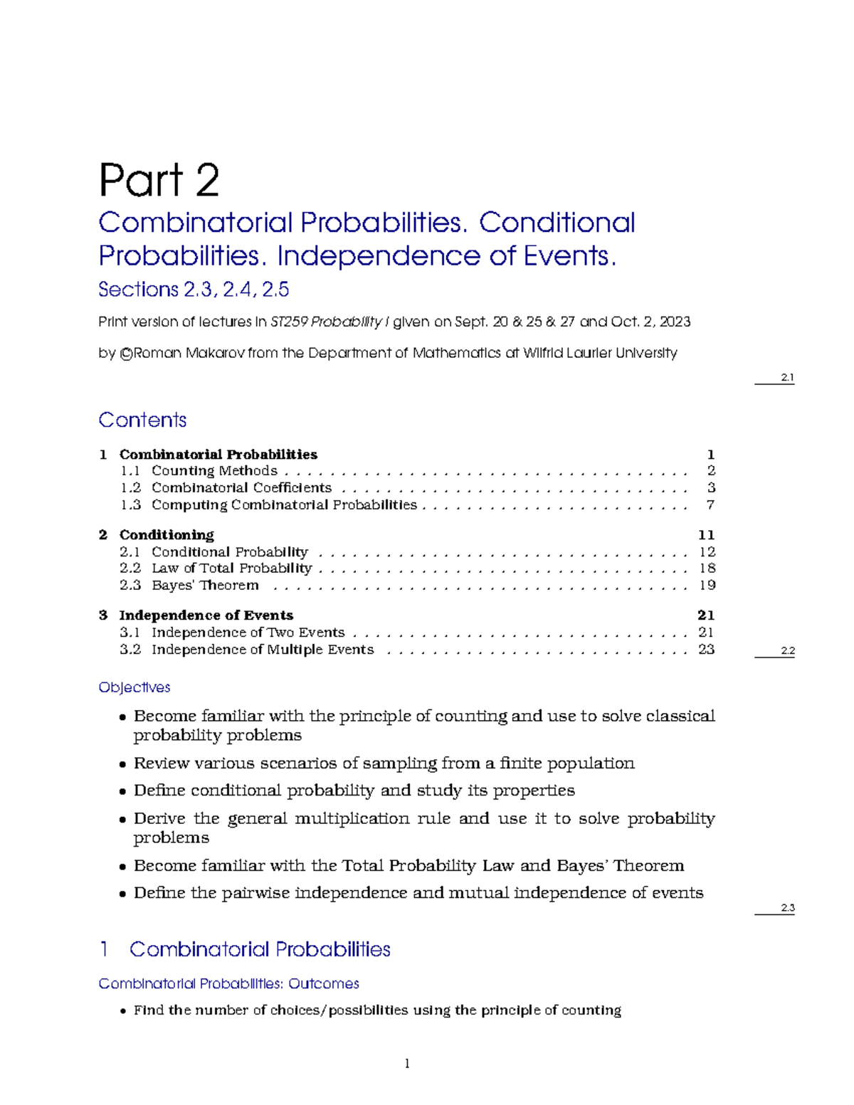 ST259 lecture 02 notes - Part 2 Combinatorial Probabilities ...