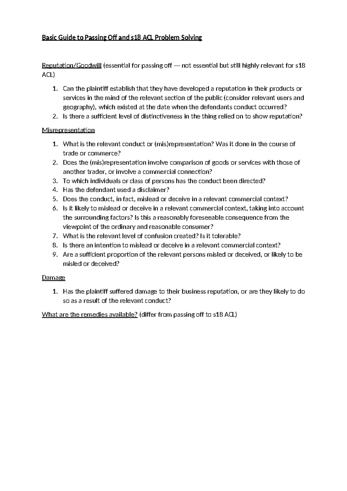 Basic Guide to Passing Off and s18 ACL Problem Solving - Basic Guide to ...
