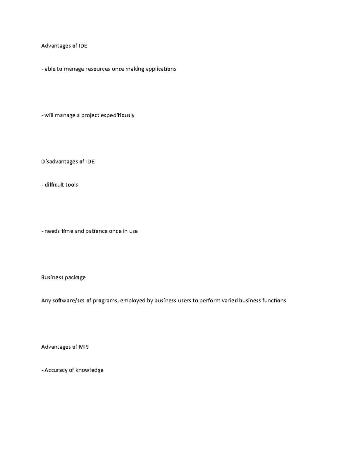 Fundamentals OF IT Unit 19 - Advantages of IDE- able to manage ...