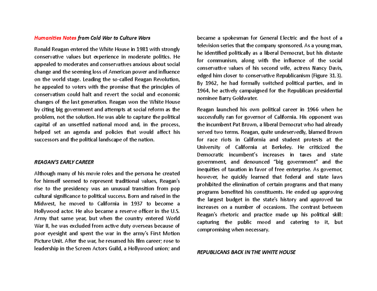 Humanities Notes from Cold War to Culture Wars - Humanities and Social ...