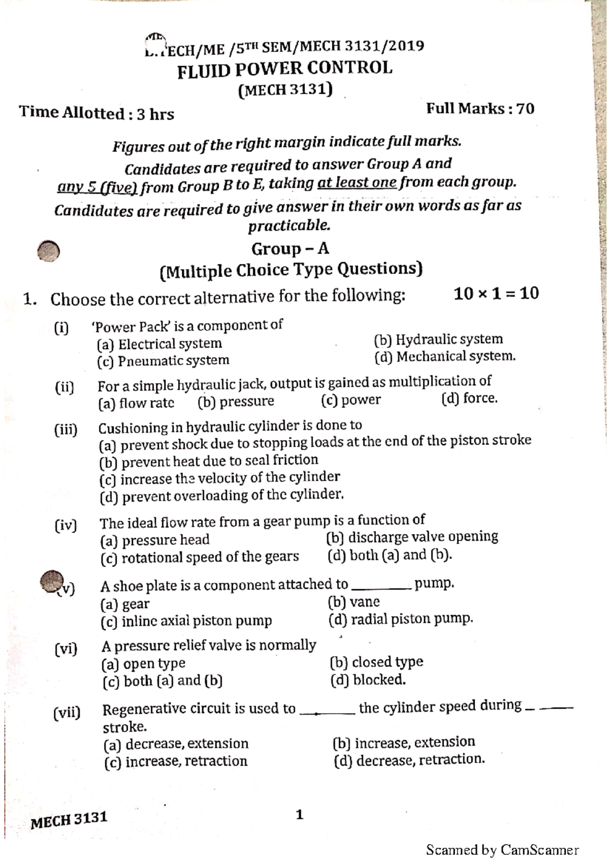 ME CH 3131 2019-20 - Mechanical Engineering - Studocu