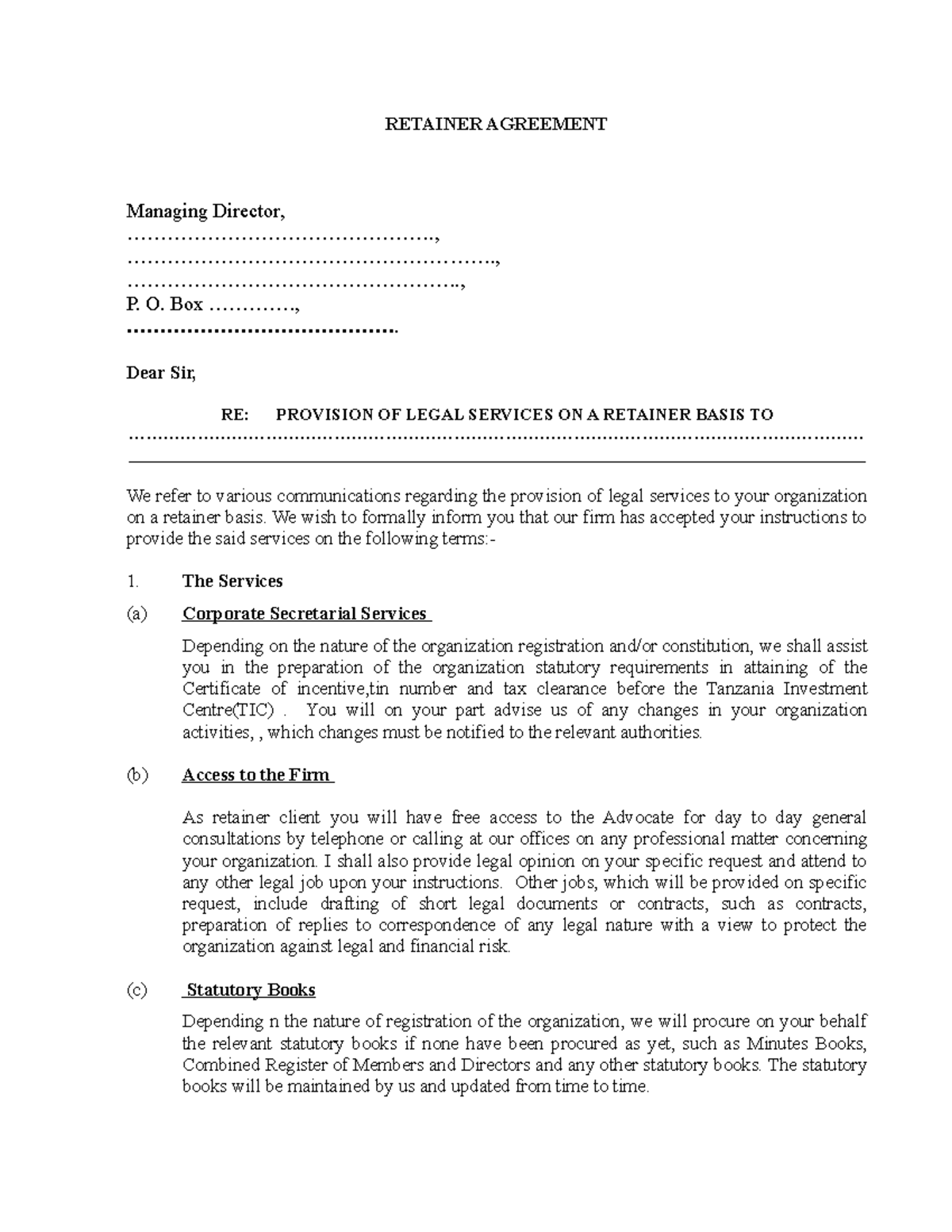 Retainer Agreemnt Sample - RETAINER AGREEMENT Managing Director, - Studocu
