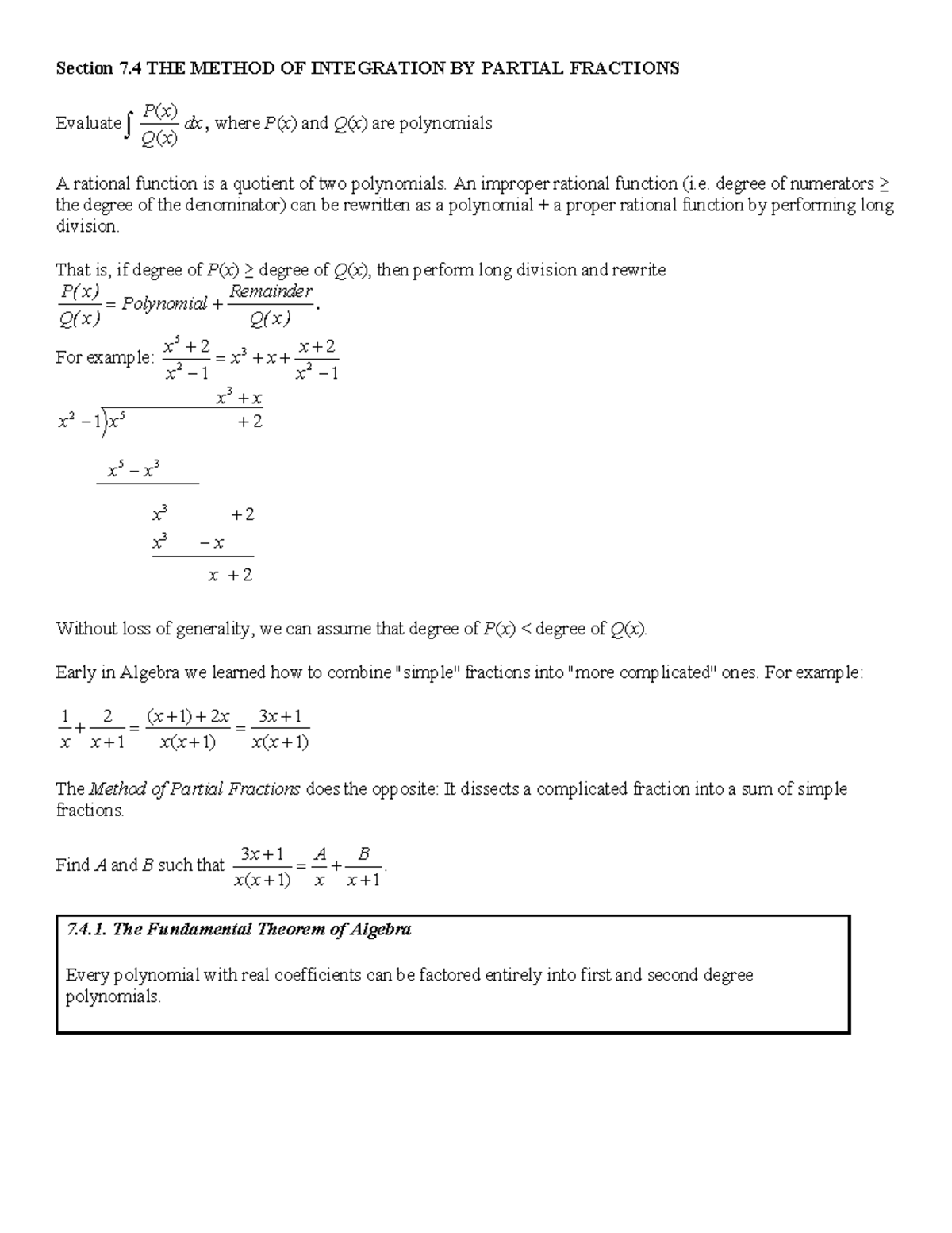 Section 7.4 Integration by Partial Fractions Decomposition 2024SS ...