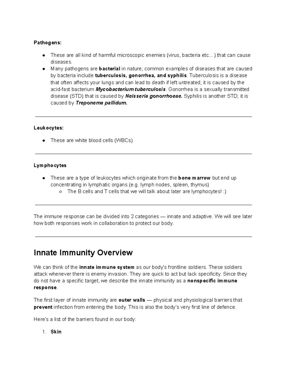 Introduction to immune system and innate immunity overview - Pathogens ...